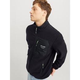Jack & Jones Jack & Jones Herren Outdoorjacke &raquo;JJTHEO &ndash; Fleecejacke mit Stehkragen und Logoprint&laquo; Print, modisch, regular fit, Web, Stehkragen schwarz S