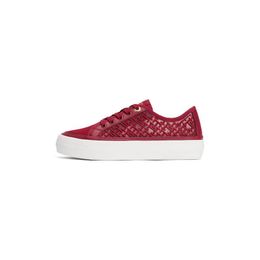 Tommy Hilfiger Damen Plateausneaker &raquo;VULC EMBROIDERED SNEAKER&laquo; ,Freizeitschuh, Halbschuh, Schn&uuml;rer mit unterlegter TH-Logostickerei rot 39