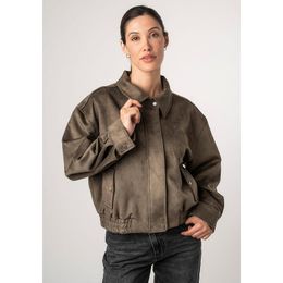 Mauritius Damen Lederimitatjacke &raquo;2Waylina&laquo; mit Kapuze mit Falten, mit Druckkn&ouml;pfen, mit Seitentaschen gr&uuml;n 4XL Trachtenmode