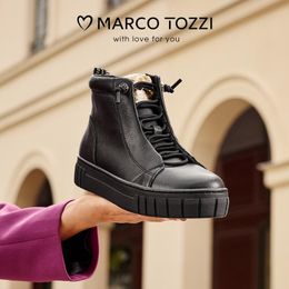 Marco Tozzi Damen Marco Tozzi Sneaker Plateau, Boots, High Top-Sneaker mit elastischem Schn&uuml;rsenkeln schwarz 37