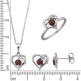 Firetti Damen Schmuckset &raquo;Multipack Schmuck Geschenk Silber 925 Halskette Ohrstecker Ring Herz&laquo; (Set, 5 tlg.) mit Rubinen und Zirkonia (synth.) rot