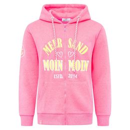 Zwillingsherz Damen Sweatjacke &raquo;"Moin Moin"&laquo; Kapuze, Langarm, Rei&szlig;verschluss, modisch, maritim, Kordelzug rosa L/XL