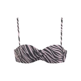 Lascana Damen Lascana B&uuml;gel-Bandeau-Bikini-Top &raquo;Kaa&laquo; mit Animal-Design schwarz 34, Cup E