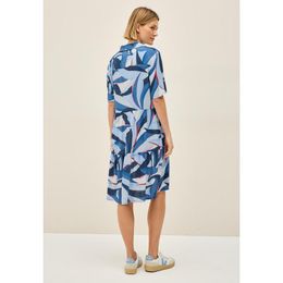 Cecil Damen Volantkleid Ohne Taschen Sommerkleid mit grafischem Muster, V-Ausschnitt und lockerer Passform blau L (42), N-Gr