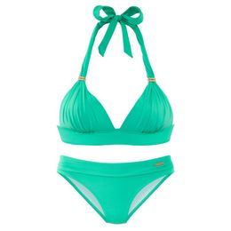 Lascana Damen Lascana Triangel-Bikini &raquo;Toni&laquo; mit goldfarbenen Accessoires gr&uuml;n 36, Cup D