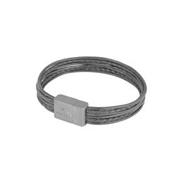 Kuzzoi Herren Armband &raquo;Leder 6-reihig Magnet Basic 925 Silber oxidiert&laquo; schwarz