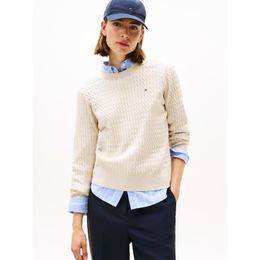 Tommy Hilfiger Rundhalspullover »CO CABLE C-NK LS SWEATER« Baumwolle, mit Zopfmuster Htr Oatmeal Gs Tipping S (36) S (36) Pullover von Tommy Hilfiger