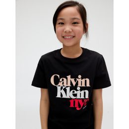 Calvin Klein Jeans M&auml;dchen T-Shirt &raquo;PEARL SIGNATURE NYC REGULAR TEE&laquo; f&uuml;r Kinder bis 16 Jahre, mit gro&szlig;em Druck schwarz 6 (116)