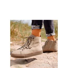 ELBSAND Damen Stiefelette Stiefel, Boots, Schn&uuml;r Sneaker High-Top, weiches Leder, Casual-Look beige 38