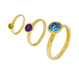 ZEEme Damen Fingerring &raquo;Silber 925 vergoldet mit Blautopas (beh.) Peridot Amethyst&laquo; gelb