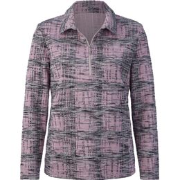 Damen Poloshirt in w&auml;rmender Qualit&auml;t mauve-steingrau-gemustert, Gr&ouml;&szlig;e 50