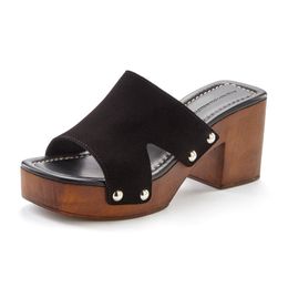 French Connection Damen Pantolette Mule, Sandale, offener Schuh aus Leder mit Blockabsatz schwarz 36