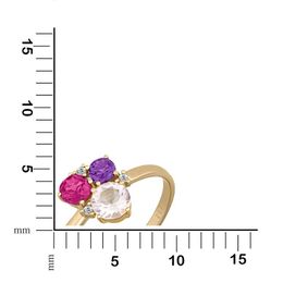 OROLINO Damen Fingerring &raquo;Gold 585 mit Rosaquartz Amethyst Rhodolith Brillant&laquo; gelb