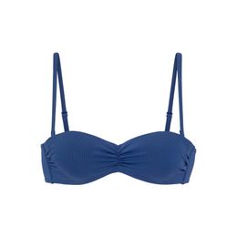 Venice Beach Damen Bandeau-Bikini-Top &raquo;Lucky&laquo; aus gerippter Strukturware blau 38, Cup D