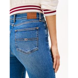 Tommy Jeans Damen Bootcut-Jeans &raquo;SYLVIA HGH FLR&laquo; Weite Beinform und Logo Stickerei auf der Ges&auml;&szlig;tasche blau 30, L&auml;nge 32