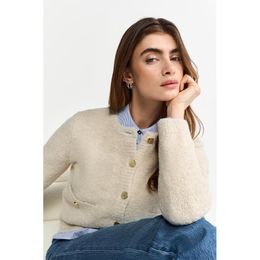 Richroyal Damen RICHROYAL Cardigan Boucle, gerader Form, Schmuckkn&ouml;pfe, Rundhals L