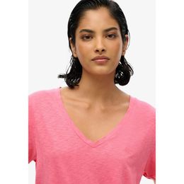 Superdry Damen V-Shirt &raquo;STUDIOS SLUB EMB VEE TEE&laquo; strukturiertes T-Shirt mit V-Ausschnitt und Stickerei pink XS