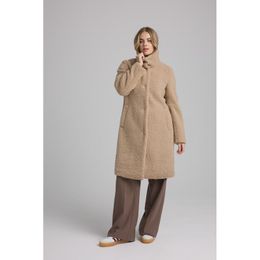 Manisa Damen Manisa Fellimitatmantel Teddy-Pl&uuml;sch-Mantel mit Kn&ouml;pfen beige 36
