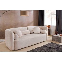 Riess Ambiente Modernes Sofa ART DECO 200cm beige Bouclé 3-Sitzer Couch inkl. Kissen Riess-Ambiente Wohnzimmer