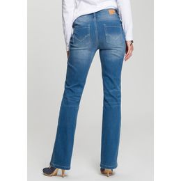 H.I.S. H.I.S Damen Bootcut-Jeans &raquo;High-Waist&laquo; hohe Taille, Bootcut, mit Used-Effekten, auch in Langgr&ouml;&szlig;en blau 31, L&auml;nge 32
