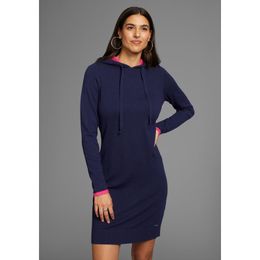 Laura Scott Damen Strickkleid Ohne Taschen mit Kontrastfarbakzenten und Kapuze blau 38, N-Gr