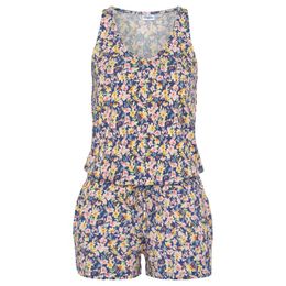 Buffalo Kurzoverall mit Blumendruck, sommerlicher Jumpsuit, Strandmode blau 44, N-Gr Kurzoverall