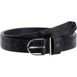 Calvin Klein Damen Lederg&uuml;rtel &raquo;CK METAL ROUND BUCKLE 2.5_BRAID&laquo; mit Rautenstruktur schwarz