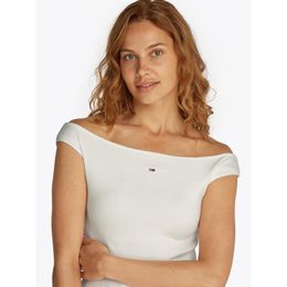 Tommy Jeans Damen Tanktop &raquo;TJW BOAT NECK TOP SS EXT&laquo; mit Logostickerei beige L (40)