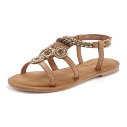 Lascana Damen Lascana Sandale &raquo;Sommerschuh&laquo; Sandalette, Sommerschuh aus Leder mit Steinchen in Glitzer-Optik braun 42
