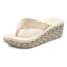 Venice Beach Damen Badezehentrenner &raquo;Sandale, Pantolette&laquo; Zehentrenner, Badeschuh mit geschm&uuml;cktem Keilabsatz VEGAN beige 41