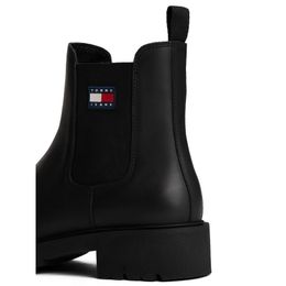 Tommy Jeans Damen Chelseaboots &raquo;TJW CHELSEA LEATHER BOOT&laquo; , Blockabsatz, Schlupfboots, Stiefelette mit typischer Logoflagge schwarz 37