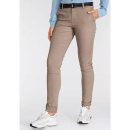 AJC Damen AJC Chinohose in l&auml;ssiger Form mit konstrastfarbendem G&uuml;rtel beige 34, N-Gr