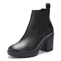 Vivance Damen Chelseaboots mit Blockabsatz & Stretch-Einsatz, High-Heel-Stiefelette, Ankle Boots schwarz 38