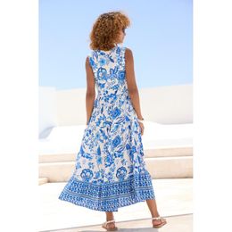 Lascana Damen Lascana Maxikleid mit Blumenprint und Knopfleiste, Sommerkleid, Strandkleid blau 34, N-Gr