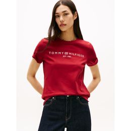 Tommy Hilfiger Kurzarmshirt &raquo;REG CORP LOGO C-NK mit Logoschriftzug und Stickerei&laquo; Baumwolle Regatta Red S (36) S (36) Basic T-Shirt von Tommy Hilfiger
