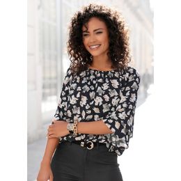 Lascana Carmenbluse mit Alloverprint, Damenbluse, schulterfrei, casual schwarz-bedruckt 34 34 3/4-lange Ärmel
