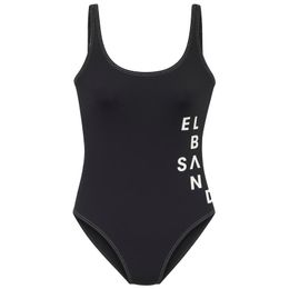 ELBSAND Damen Badeanzug &raquo;Deep&laquo; mit Logo in Kontrastfarbe schwarz 34, Cup A/B