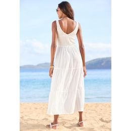 Beach Time BEACHTIME Maxikleid aus gewebter Baumwolle, Sommerkleid mit gestuftem Rock white 34 - N-Gr N-Gr 34 Gesmoktes Oberteil mit V-Ausschnitt