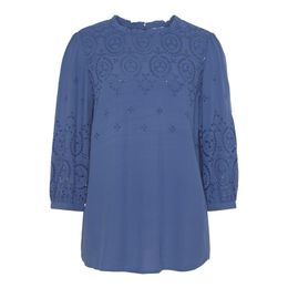 Lascana Schlupfbluse mit Lochstickerei und dezenten Rüschen, 3/4-ärmelige Damenbluse blau 36 36 Bluse mit Lochstickerei