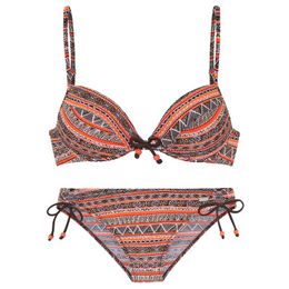 Buffalo Damen Push-Up-Bikini Mit trendigem Streifendruck braun 40, Cup A