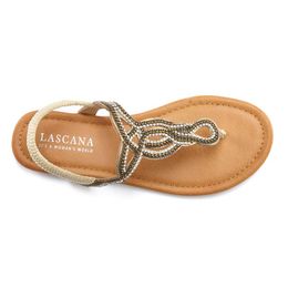 Lascana Damen Lascana Zehentrenner Sandale, Pantolette mit Schmucksteinen in Glitzer-Optik VEGAN beige 38