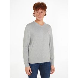 Tommy Hilfiger Herren Strickpullover &raquo;ESSENTIAL COTTON V NECK mit V-Ausschnitt und Stickerei&laquo; unifarben, casual, regular fit, Baumwolle, V-Ausschnitt 