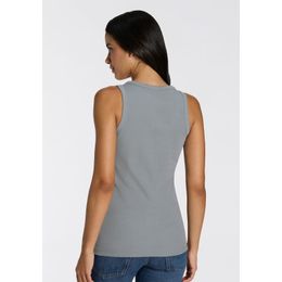 BOSS Orange Damen BOSS Orange Ripptanktop &raquo;Ematite Stonebadge Premium Damenmode&laquo; mit aufgesticktem Logo, glitzernd blau S