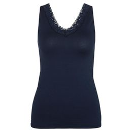 Calida Damen Calida Tanktop &raquo;Natural Comfort Lace&laquo; elastisch, V-Ausschnitt, weiche Spitze, breite Tr&auml;ger blau XS (36/38)