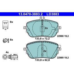 ATE Bremsbelagsatz, Scheibenbremse 13.0470-3883.2 vorne rechts links mit Zubeh&ouml;r f&uuml;r MERCEDES-BENZ 0004205103 A0004205103 A0004207000