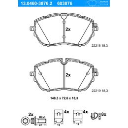 ATE Bremsbelagsatz, Scheibenbremse vorne rechts links mit Zubeh&ouml;r f&uuml;r PEUGEOT CITRO&Euml;N VAUXHALL OPEL DS 1647859680 1647877180 1612373080 13.0460-3876.2
