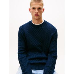 Tommy Jeans Herren Strickpullover &raquo;BADGE CABLE&laquo; Slim Fit, Rundhals blau 3XL