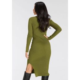 Melrose Damen Strickkleid in Midi-L&auml;nge mit femininen Cut-Outs und seitlichem Schlitz gr&uuml;n 38, N-Gr