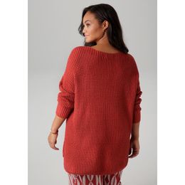 Aniston Plus Damen Aniston PLUS Strickpullover im dezenten Ajour-Strickmuster rot 46