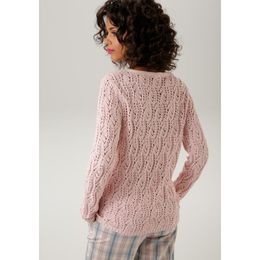 Aniston Casual Damen Aniston CASUAL Strickpullover mit trendigem Ajour-Muster rosa 46
